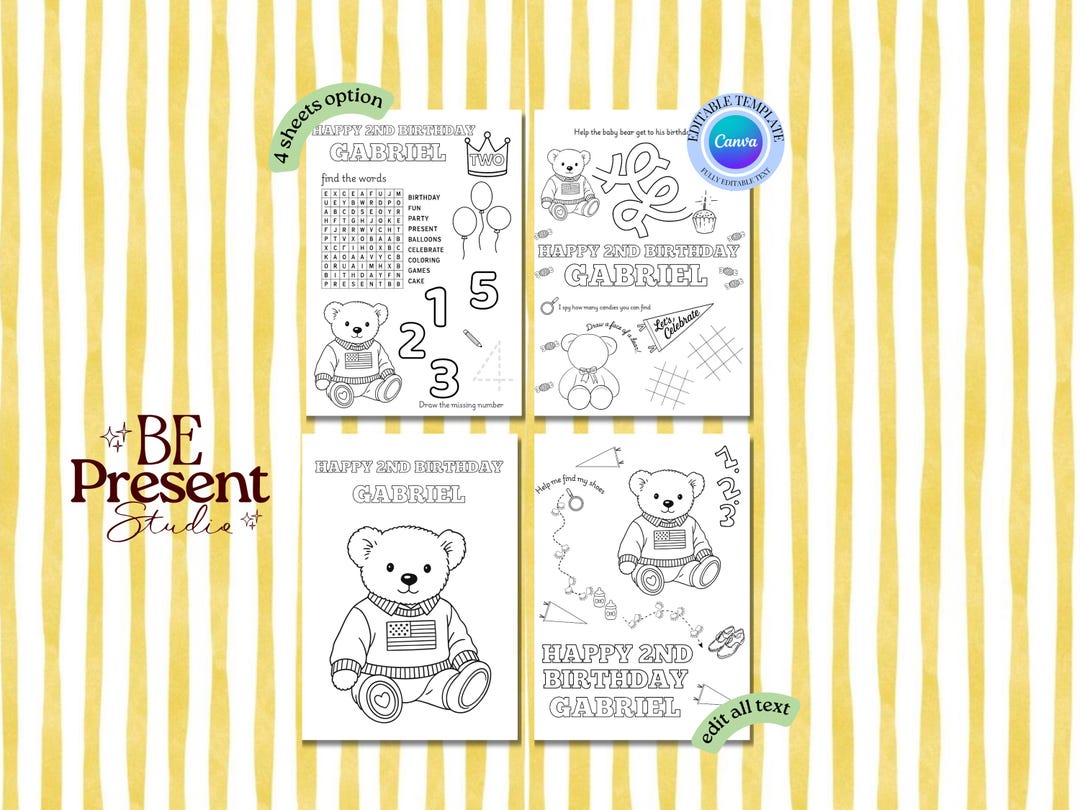 Personalized Teddy Bear Birthday Coloring Sheet: Kids Party Activity ...