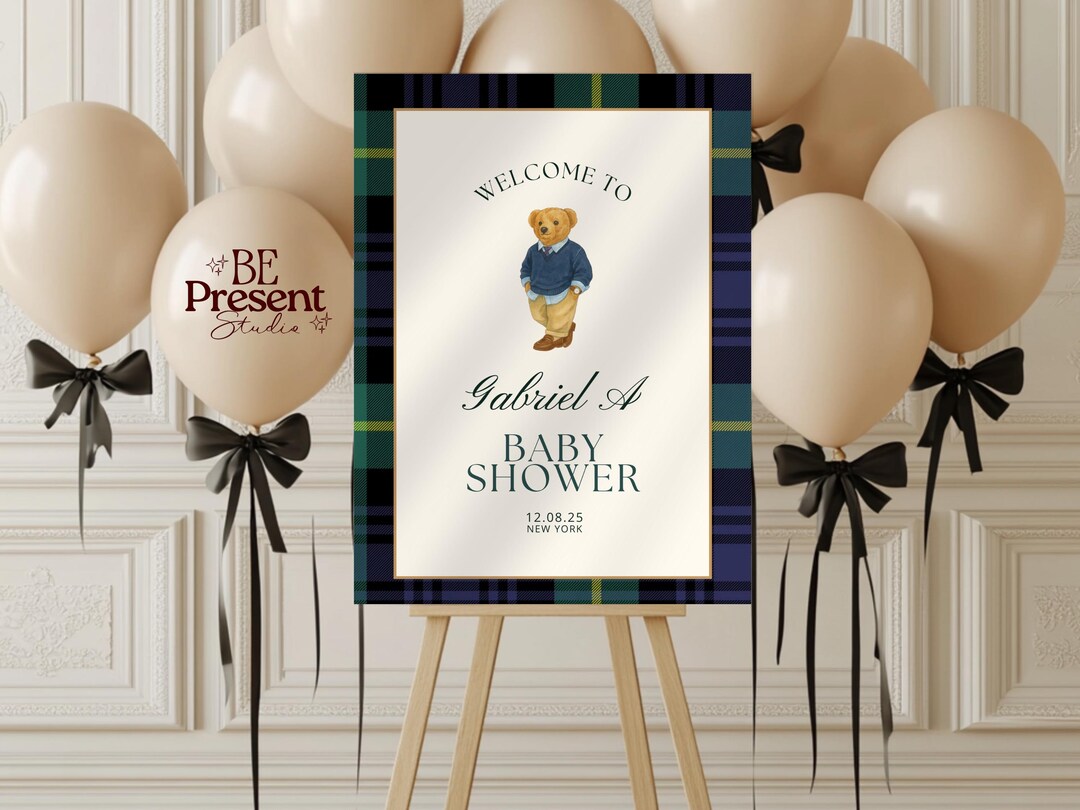 Polo Inspired Baby Shower Welcome Sign: Plaid Equestrian Theme (canva ...