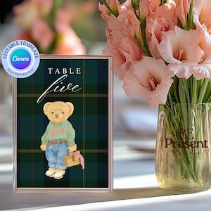 Teddy Bear Baby Shower Table Number Cards | Preppy Plaid Boy Baby ...