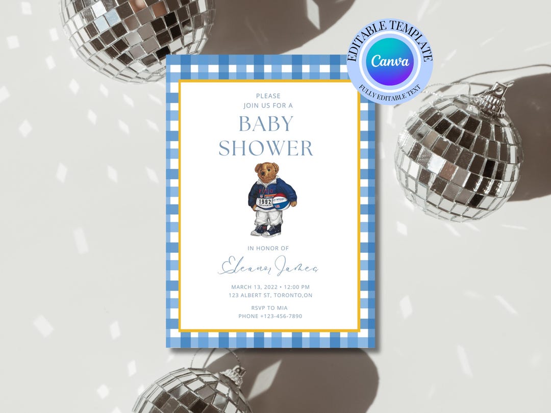 Ralph Lauren Polo Baby Shower Invitation Template Bar Classic Plaid ...