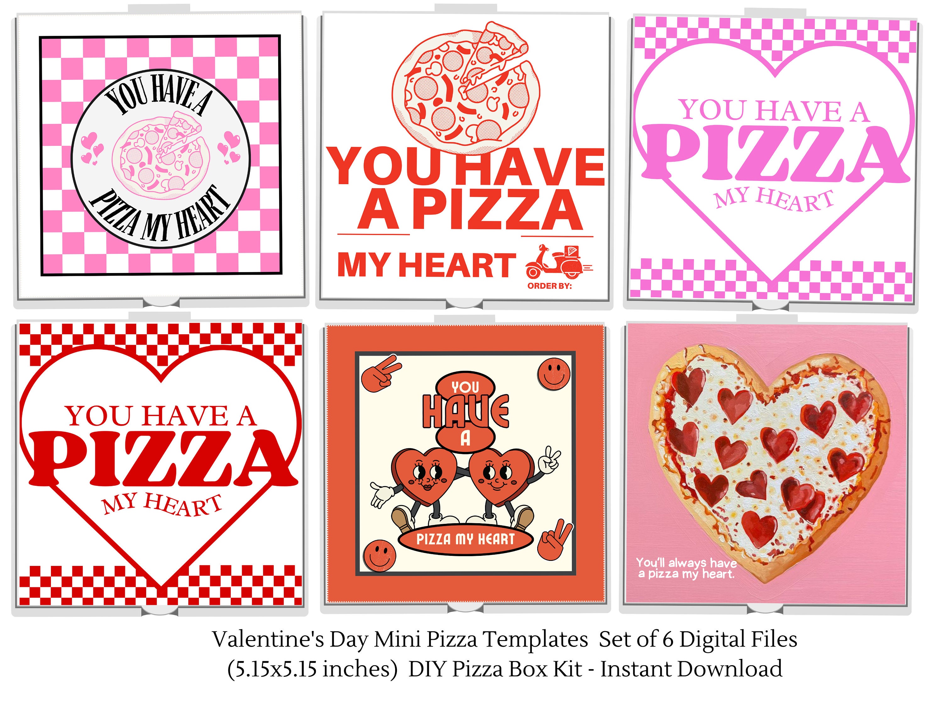 Valentine's Day Mini Pizza Templates DIY Pizza Box Kit Instant Download ...