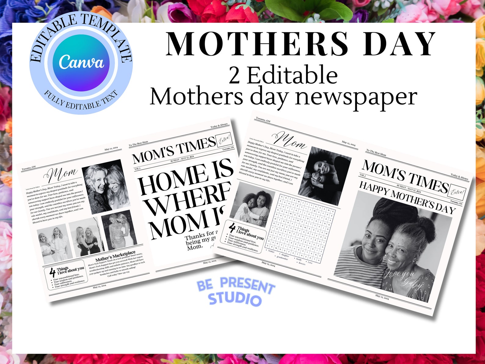 Mothers Day Newspaper Template Mothers Day Gift Personalized Mothers ...