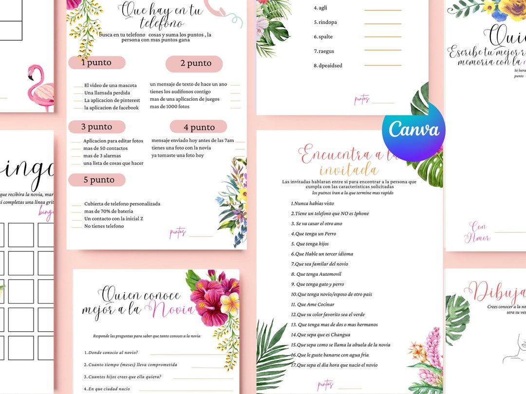 Spanish Printable Bridal Shower Games Set| Tropical Despedida De ...