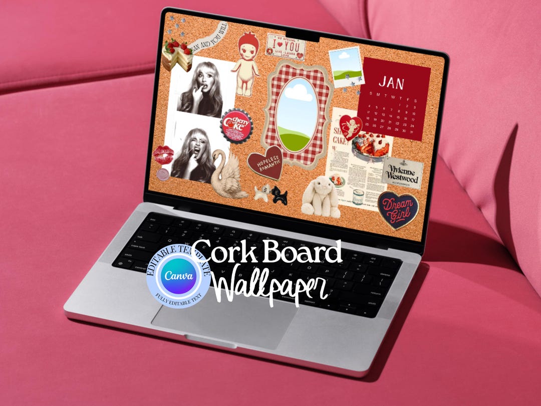 Cork Board Desktop Wallpaper Canva Template (digital Download) - Etsy