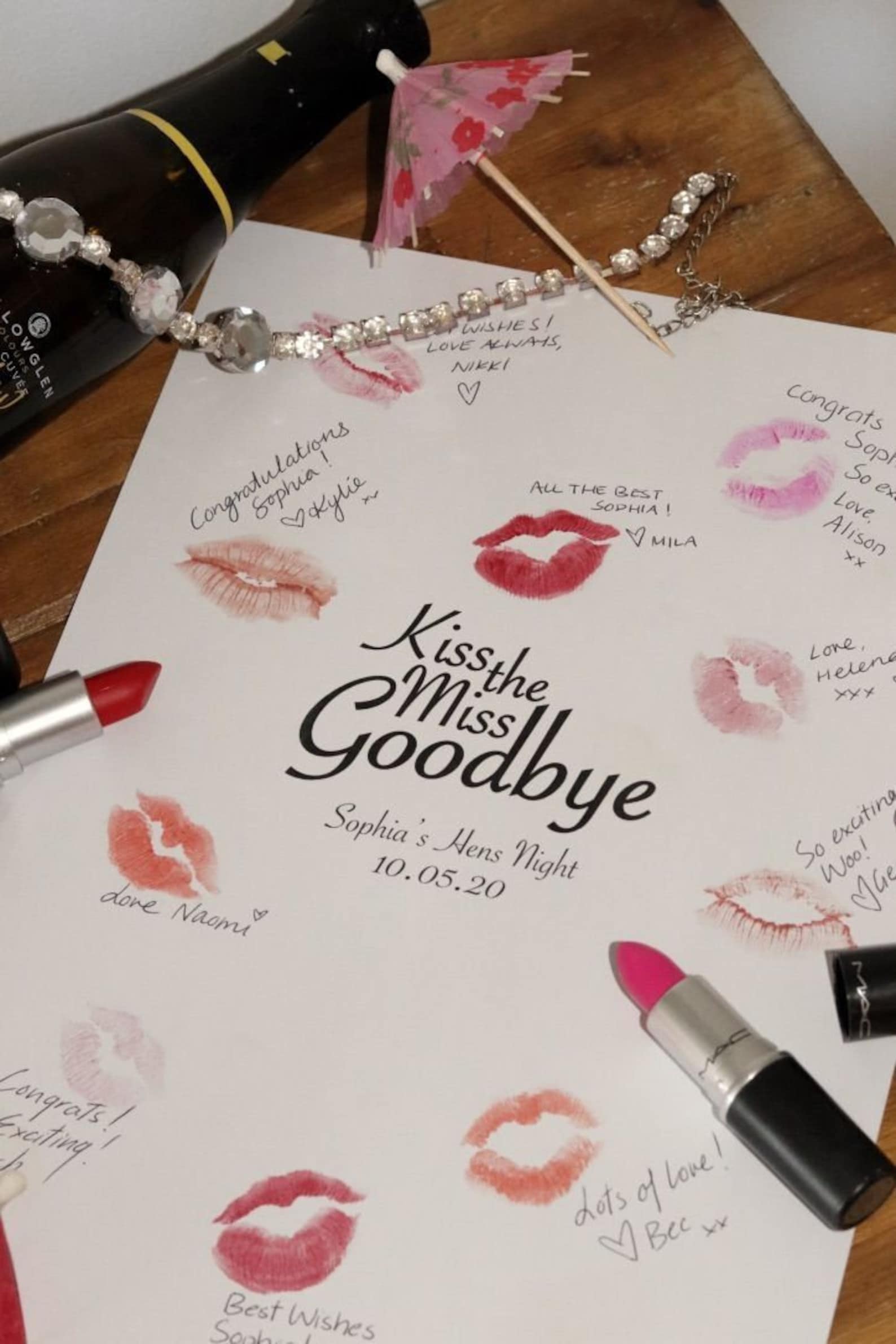 Personalized Kiss the Miss Goodbye Print: Hen Do Keepsake (digital ...