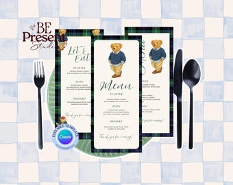 Ralph Inspired Baby Shower Menu Template: Plaid Bear Design (digital ...
