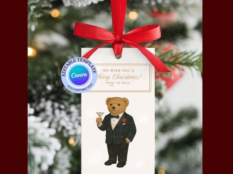 Teddy Bear Christmas Gift Tags, Printable Holiday Tags (canva) - Etsy ...