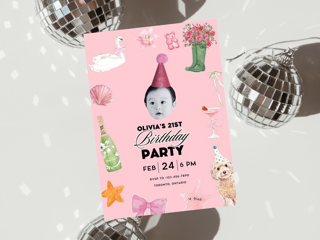 Party Hat Invitation First Birthday Invitation 21 Bday Birthday ...