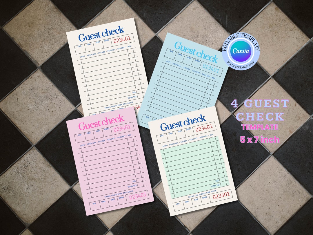 Blank Guest Check Digital Download Check Print, Guest Check Mockup ...