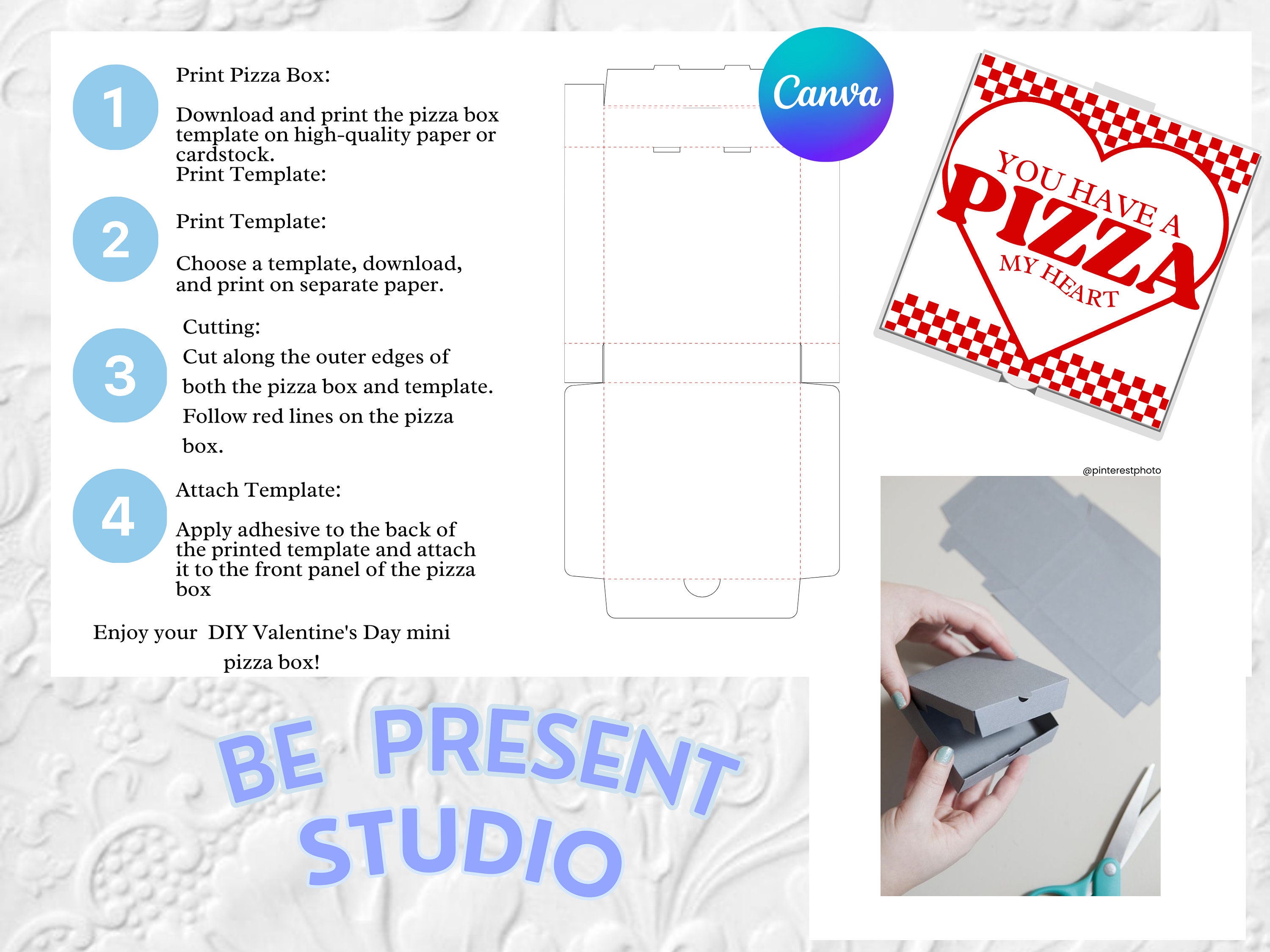Valentine's Day Mini Pizza Templates DIY Pizza Box Kit Instant Download ...