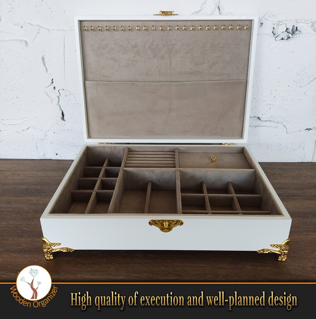 Customizable Wooden Jewelry Box With Necklace Hooks, Velvet Interior - Etsy
