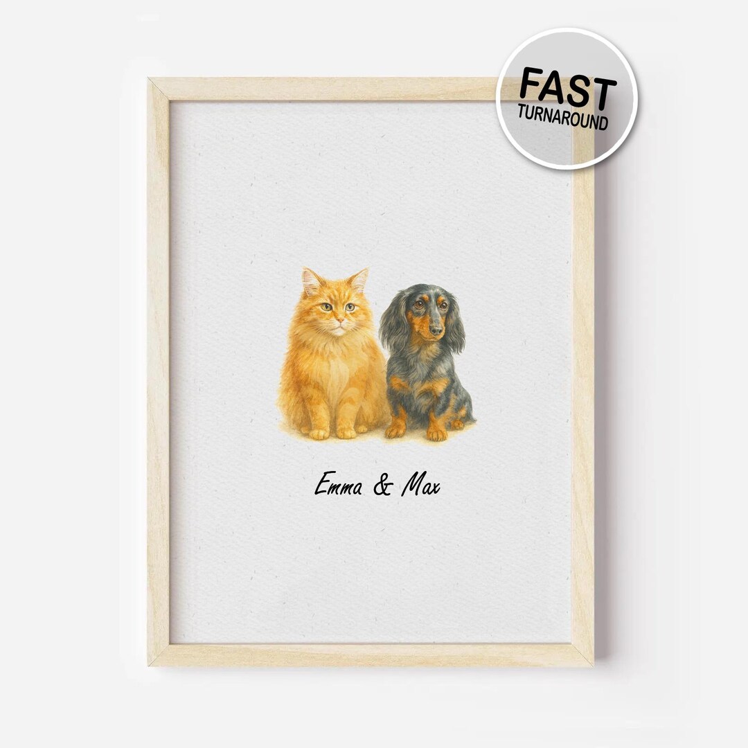 Custom Digital Multi-pet Portrait – Personalized Watercolor Pet ...