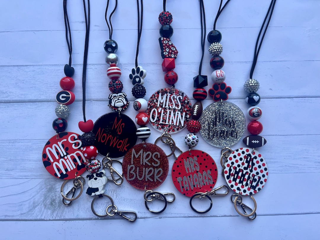 Personalized Georgia Lanyard / Red and Black Lanyard / Bulldog Lanyard ...