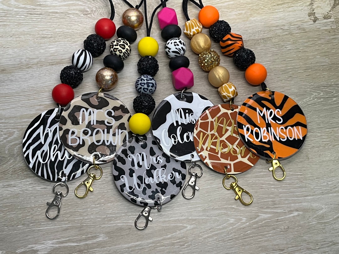 Personalized Animal Print Lanyard (zebra, Cow, Giraffe, Leopard ...