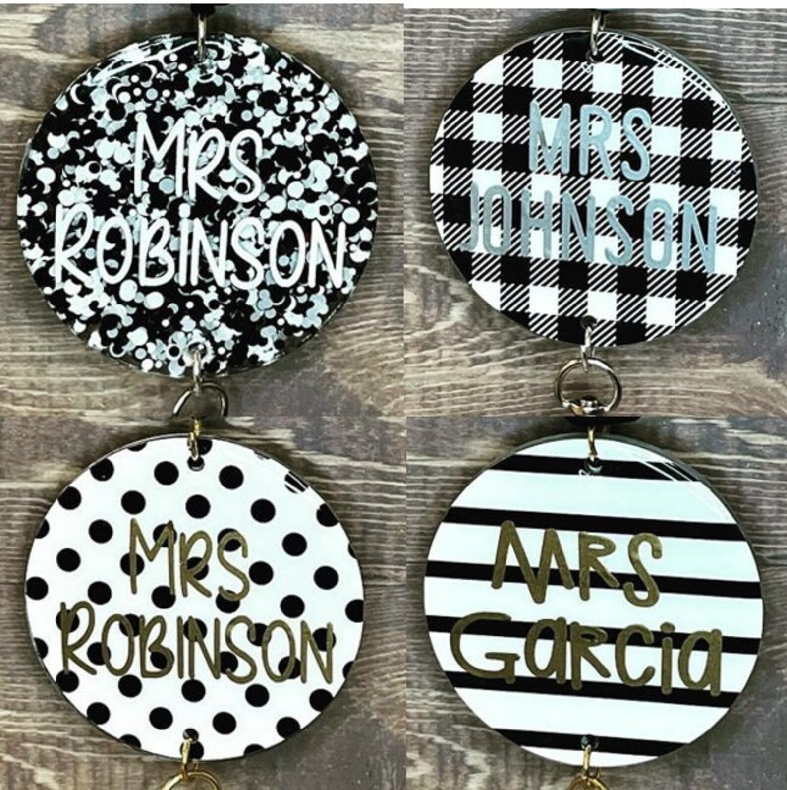 Personalized Black and White Teacher Lanyards polka Dot - Etsy