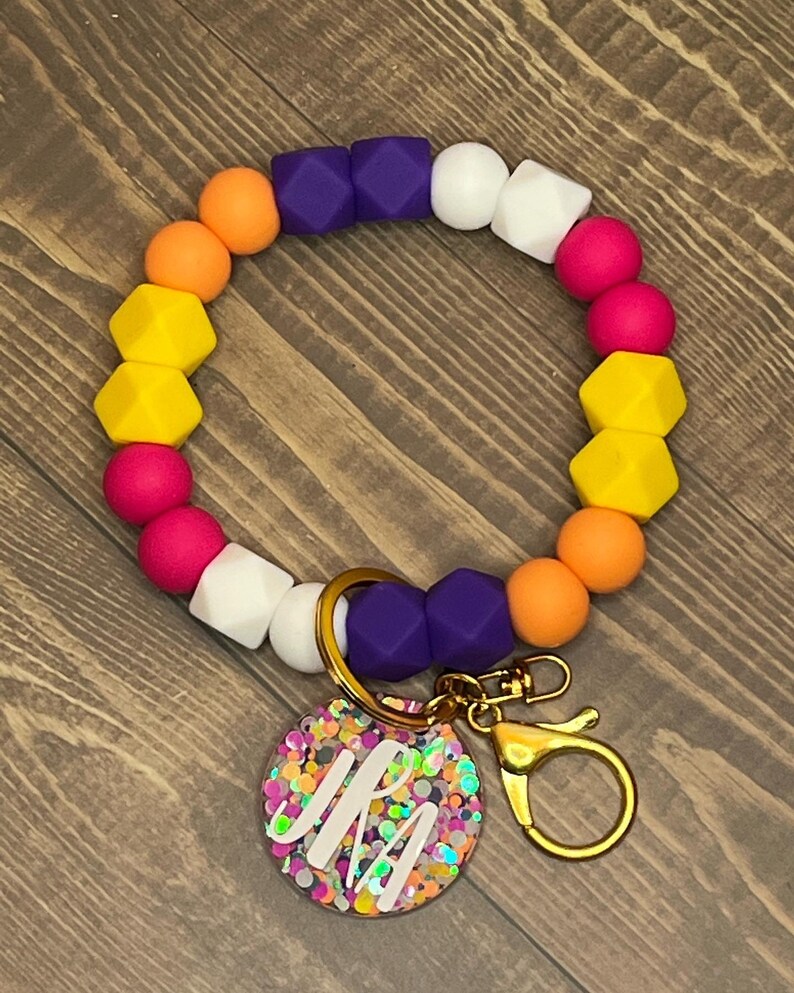 Silicone Bead Keychain Wristlet With Personalized Glitter Charm - Etsy
