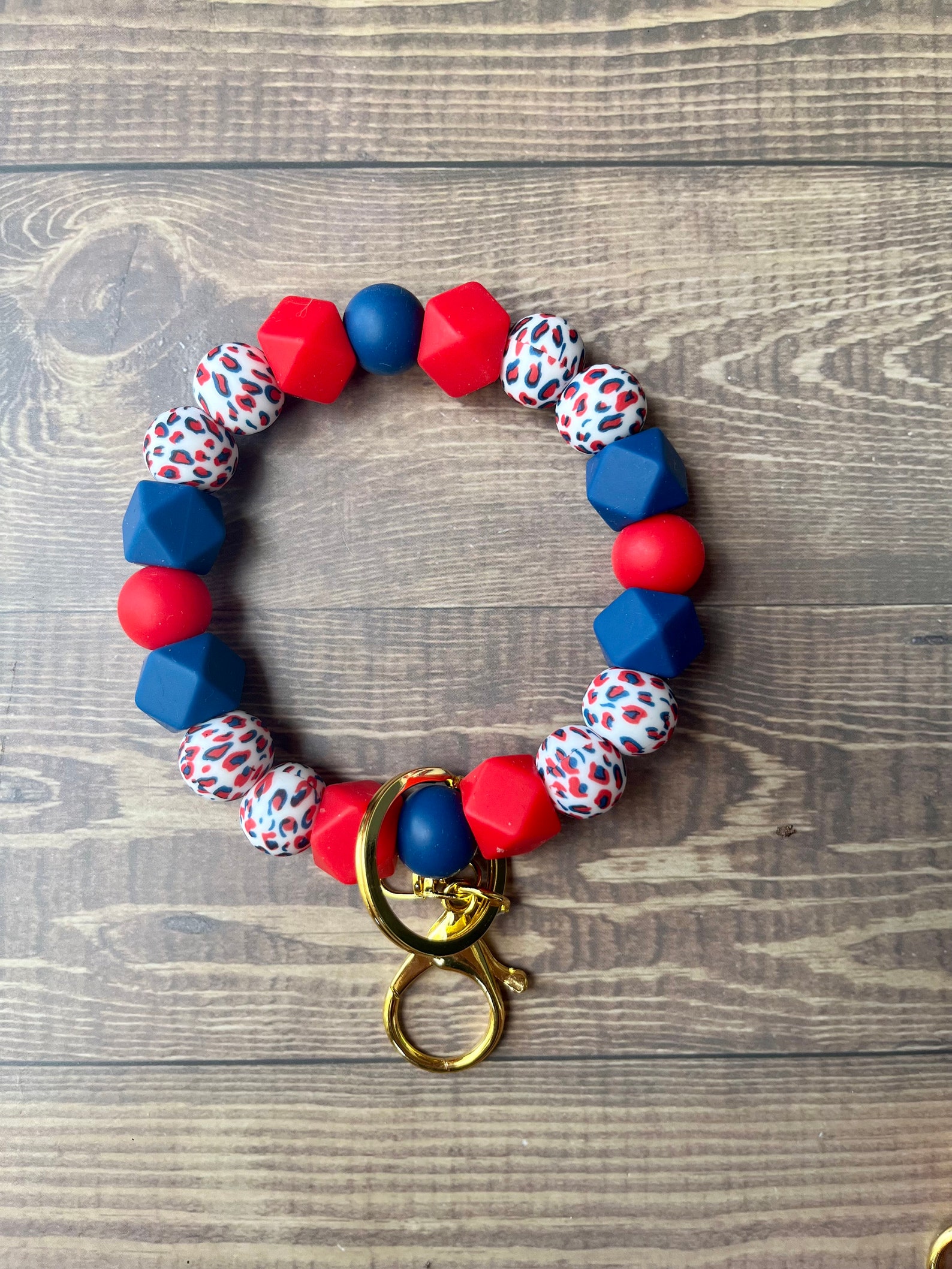 Red, White, and Blue Leopard Print Silicone Bead Keychain Wristlet - Etsy