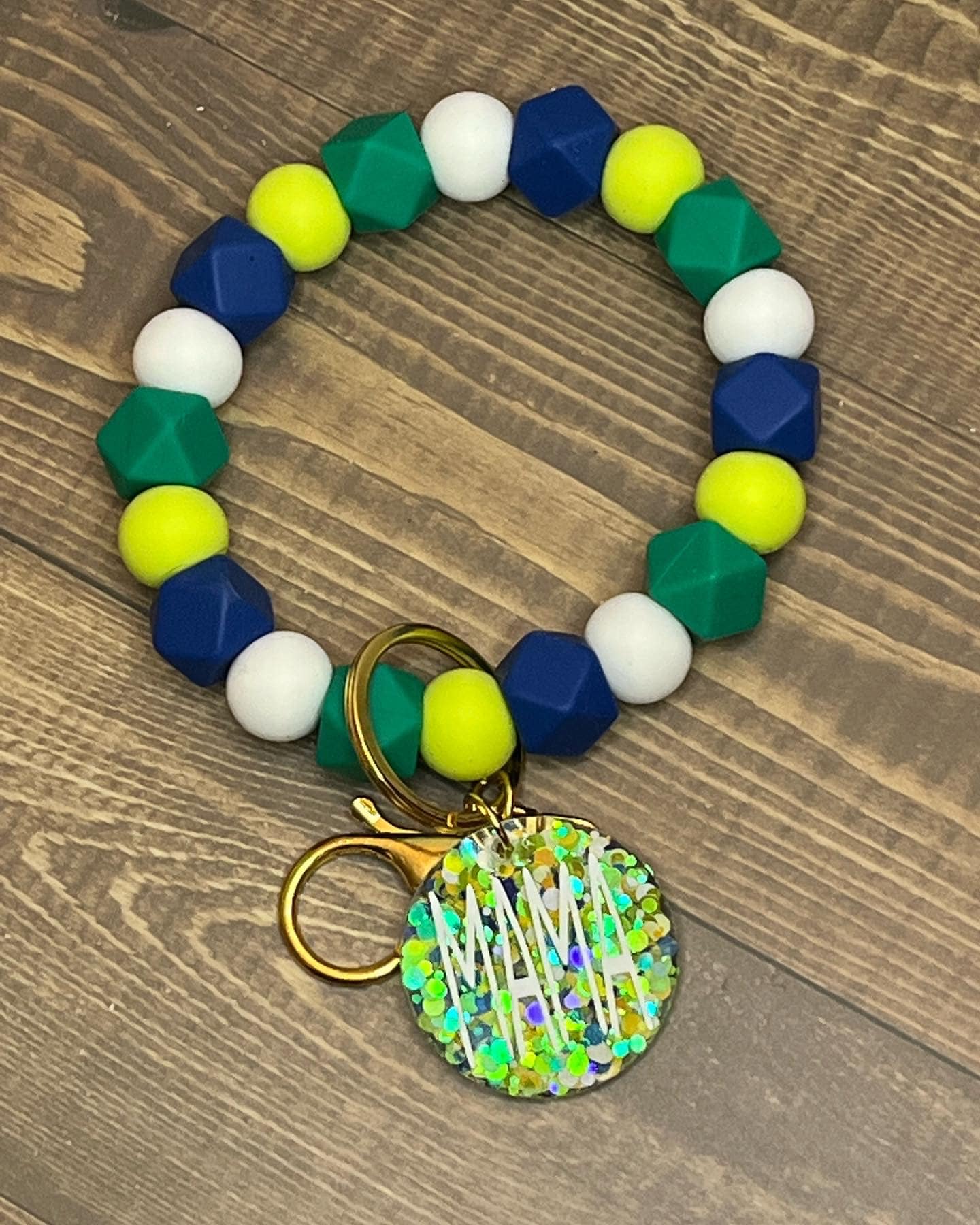 Silicone Bead Keychain Wristlet With Personalized Glitter Charm - Etsy