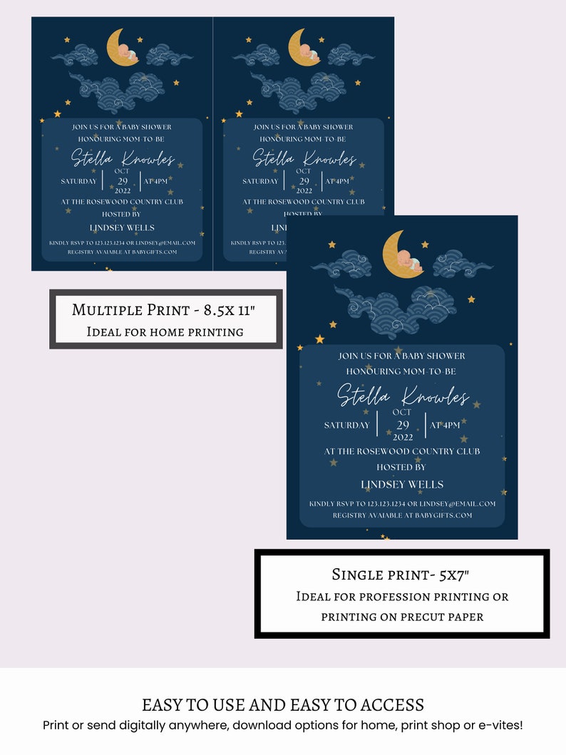 Starry Night Baby Shower Invite Template Printable - Etsy