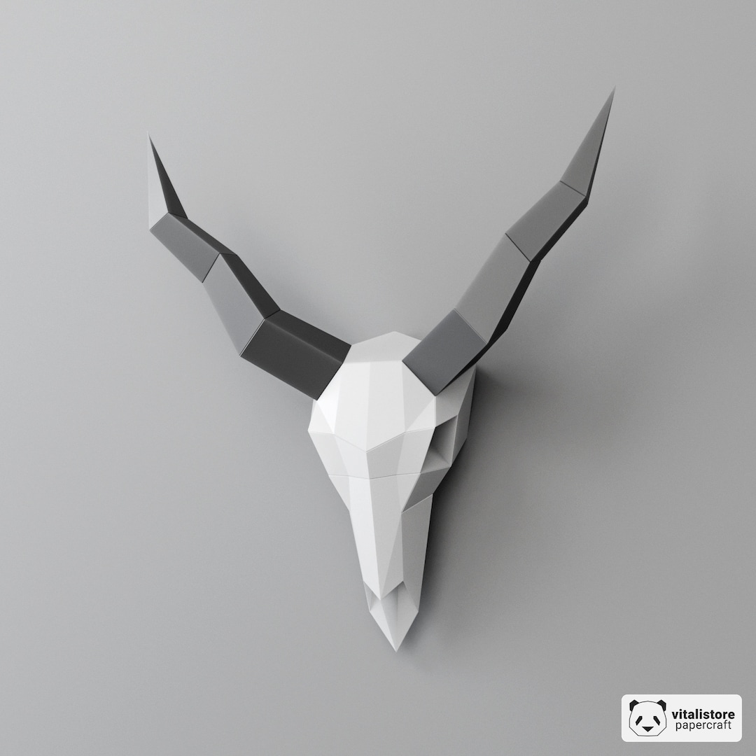Cráneo DIY Papercraft, Cráneo Paper Craft 3D, Cuernos DIY Regalo ...