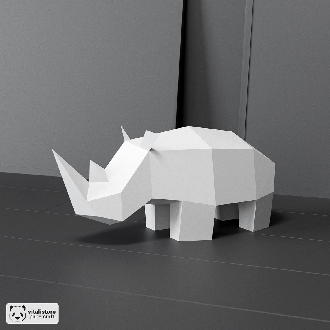 Rhino Papercraft Rhinoceros Low Poly 3D Paper Sculpture DIY | Etsy