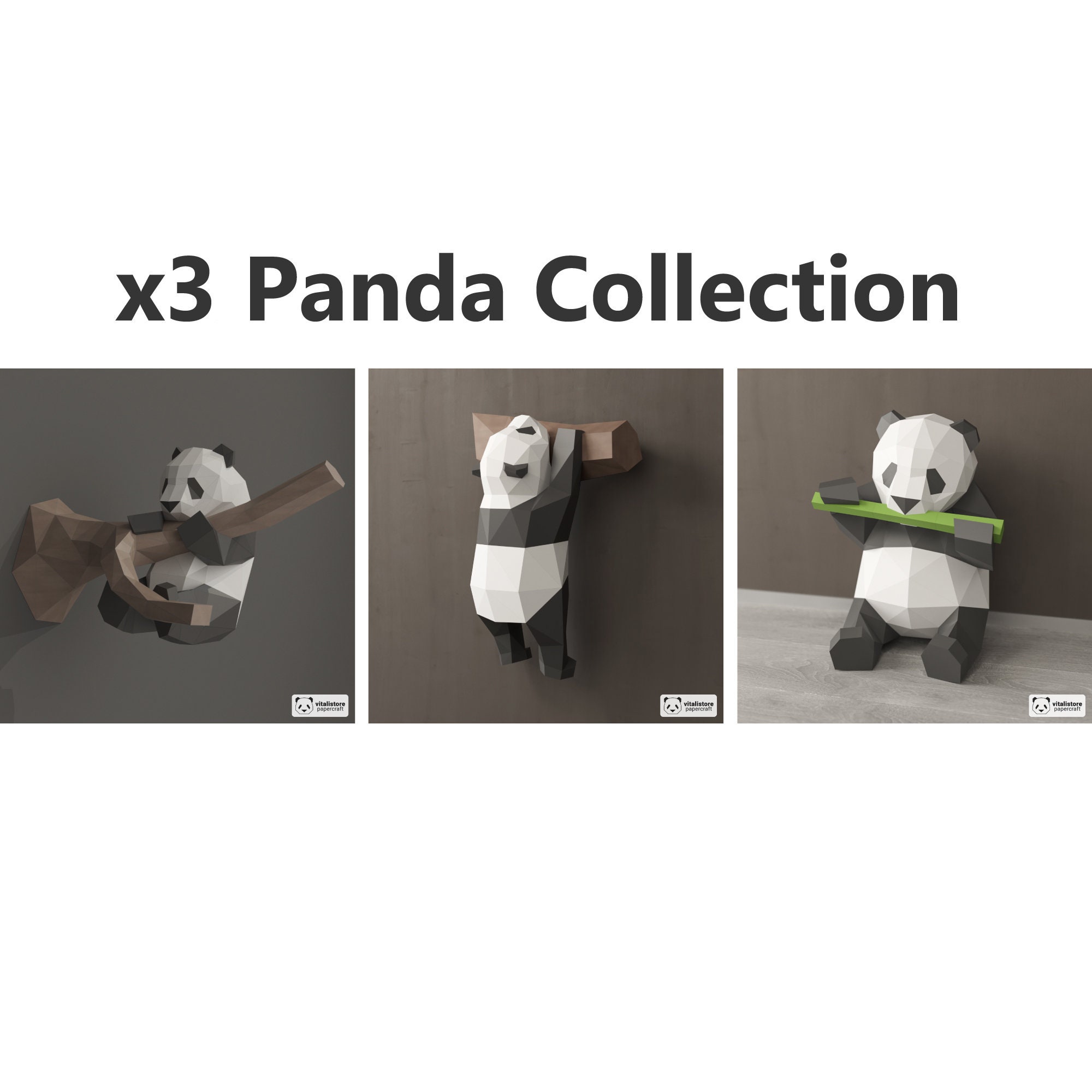 X3 Panda Collection 3D Papercraft Panda Digital PDF - Etsy
