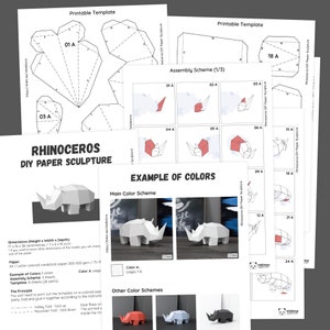 Rhino Papercraft, Rhinoceros Low Poly, 3D Paper Sculpture, DIY Gift ...