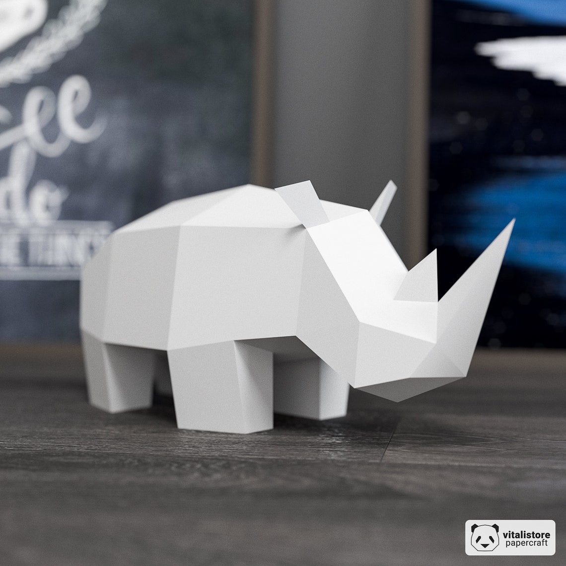 Rhino Papercraft Rhinoceros Low Poly 3D Paper Sculpture DIY - Etsy