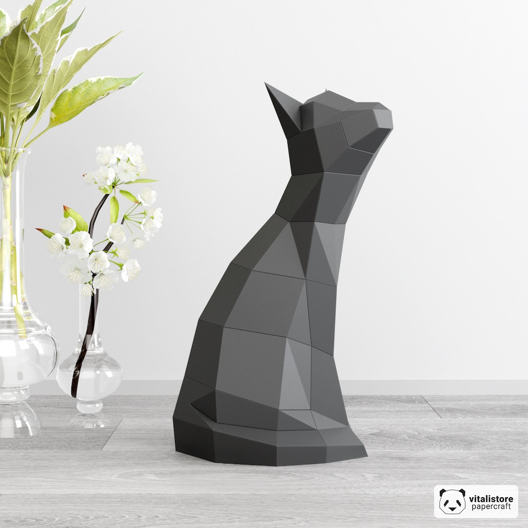 3D Papercraft Cat, Paper Craft Kitty, Cat Papercraft, Sitting Cat Model ...