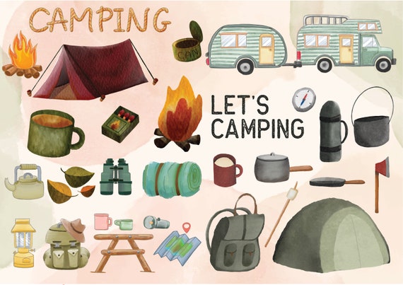 Watercolor Camping Smores Tent Digital Clip Art Set Instant - Etsy
