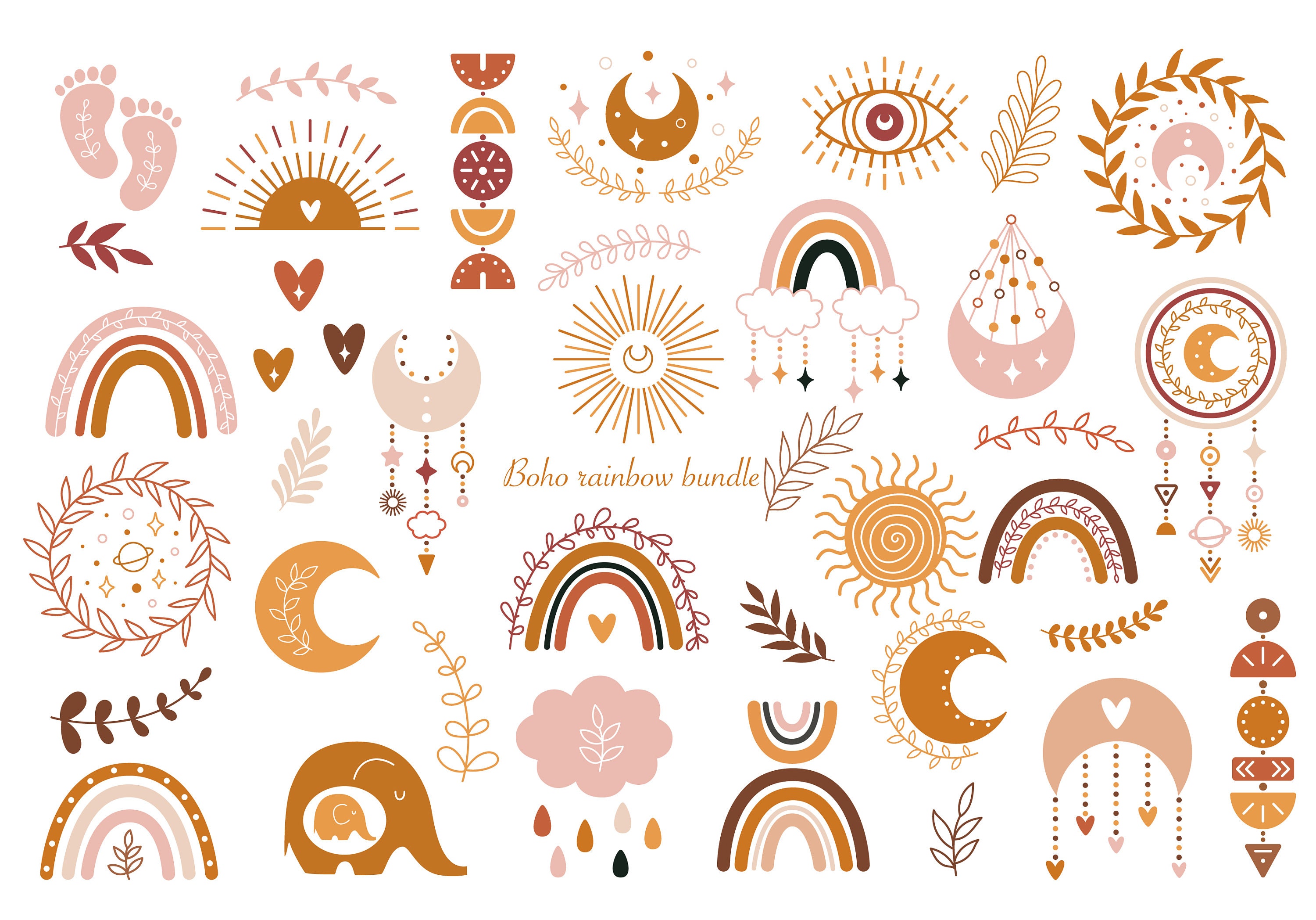 Boho Rainbow Watercolor Clip Art Bumdle Boho Clipart - Etsy