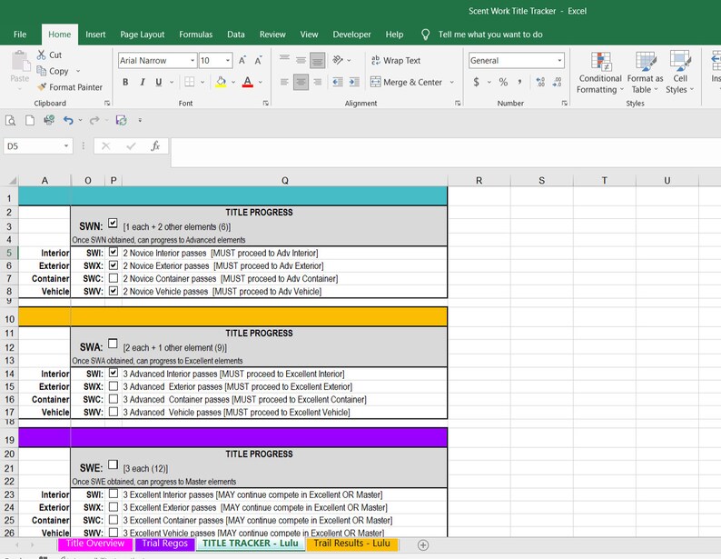 ANKC Scent Work Trail Result Title Tracking Spredsheet - Etsy