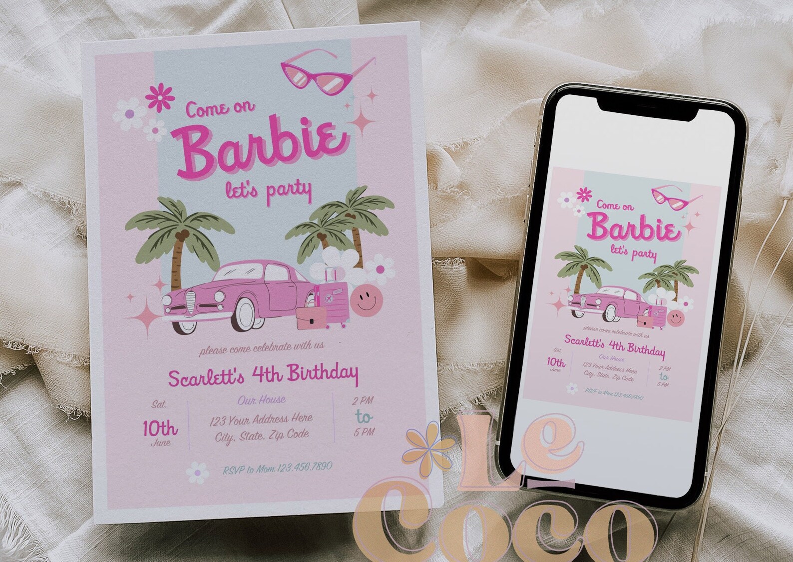 Retro Barb Doll Birthday Party Invitation Editable Doll - Etsy