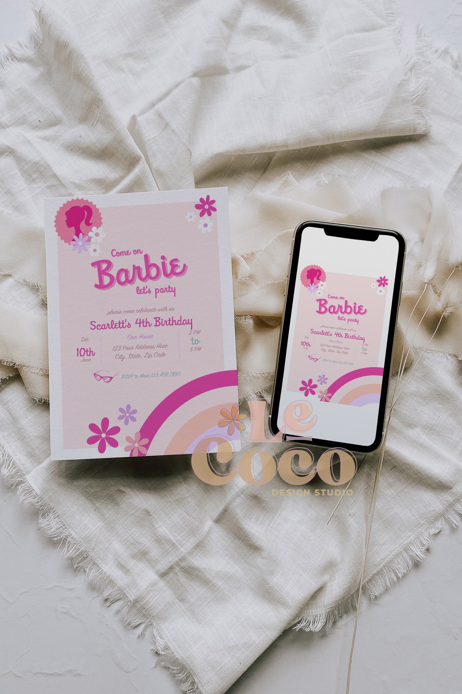 RETRO Barb Doll Birthday Party Invitation Rainbow Barb Girls - Etsy