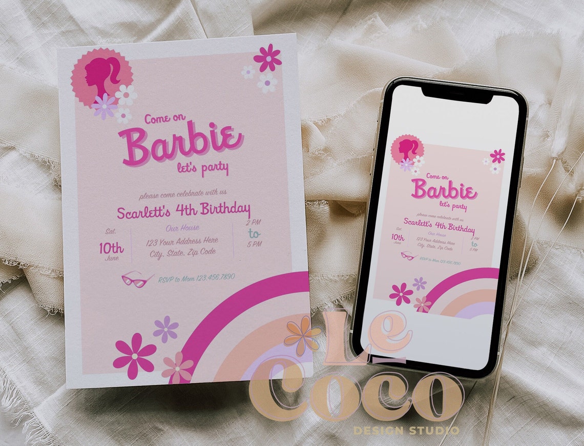 RETRO Barb Doll Birthday Party Invitation Rainbow Barb Girls - Etsy