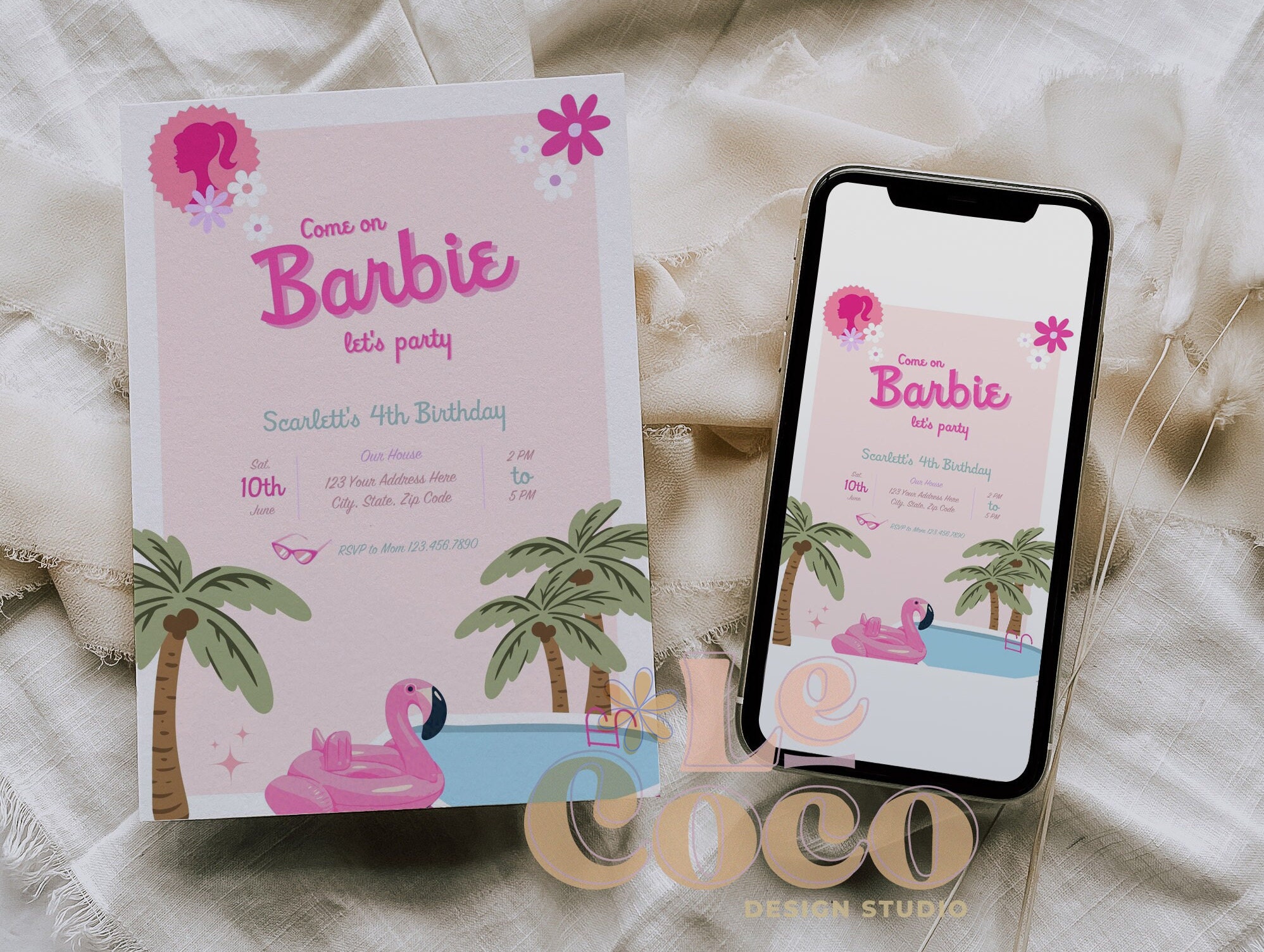 Barb Doll Pool Party Birthday Party Invitation Editable Pool - Etsy