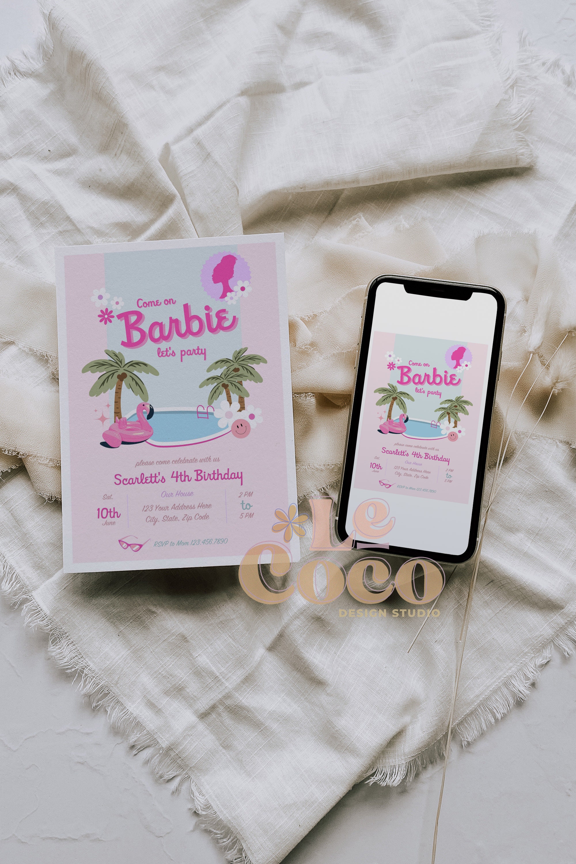 Barb Doll Pool Party Birthday Party Invitation, Editable Pool Party ...