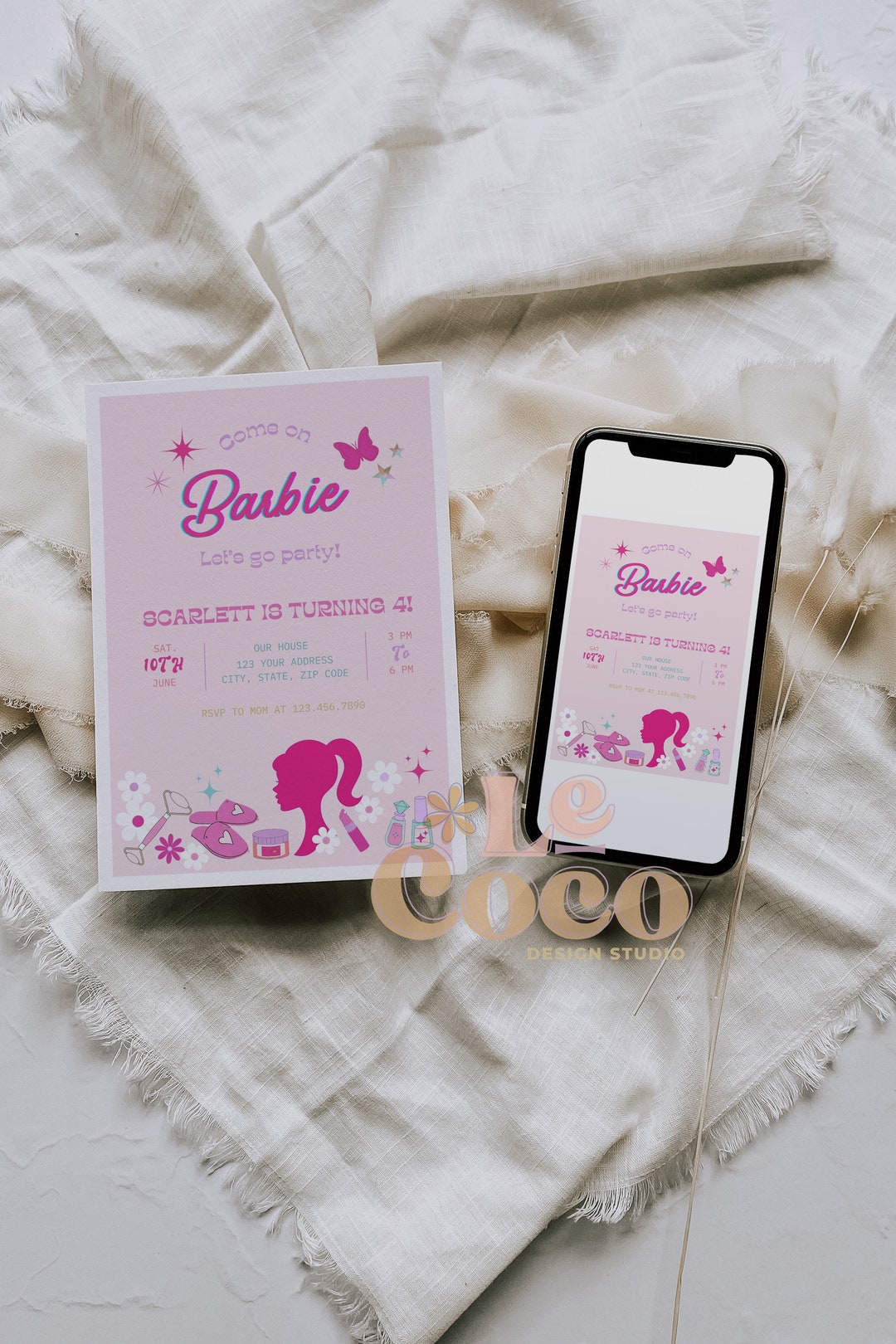 RETRO Barb Doll Spa Party Invitation, Editable Doll Spa Girls Party ...