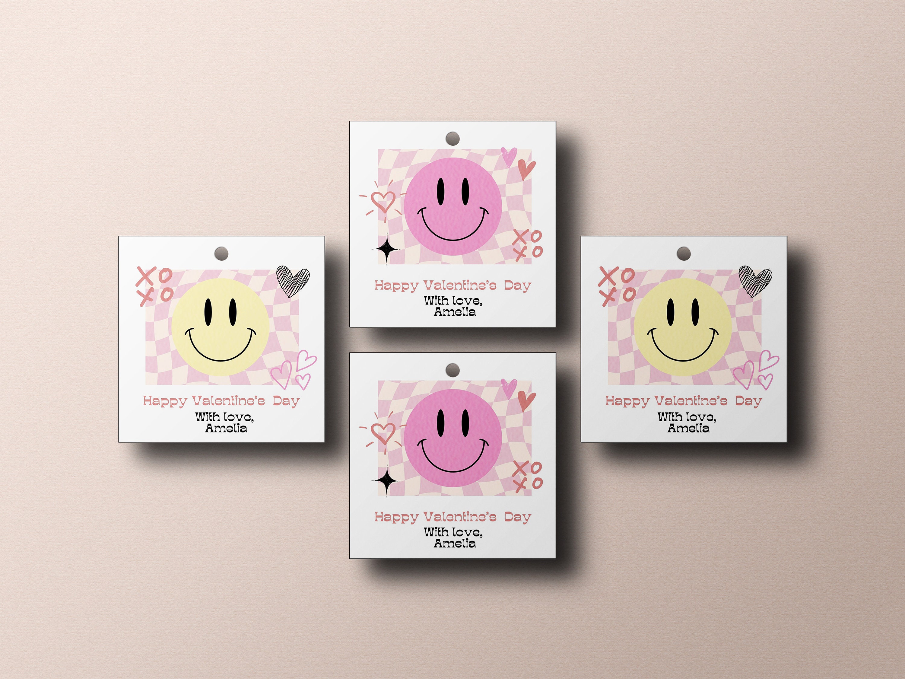 Smiley Face Valentines Day Favor Tag, Editable Valentines Day Card Tag ...