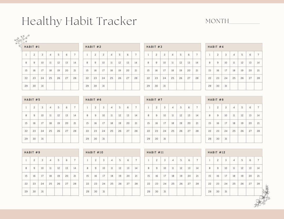 Healthy Habits Tracker, Printable Habit Tracker, Cute Monthly Tracker ...
