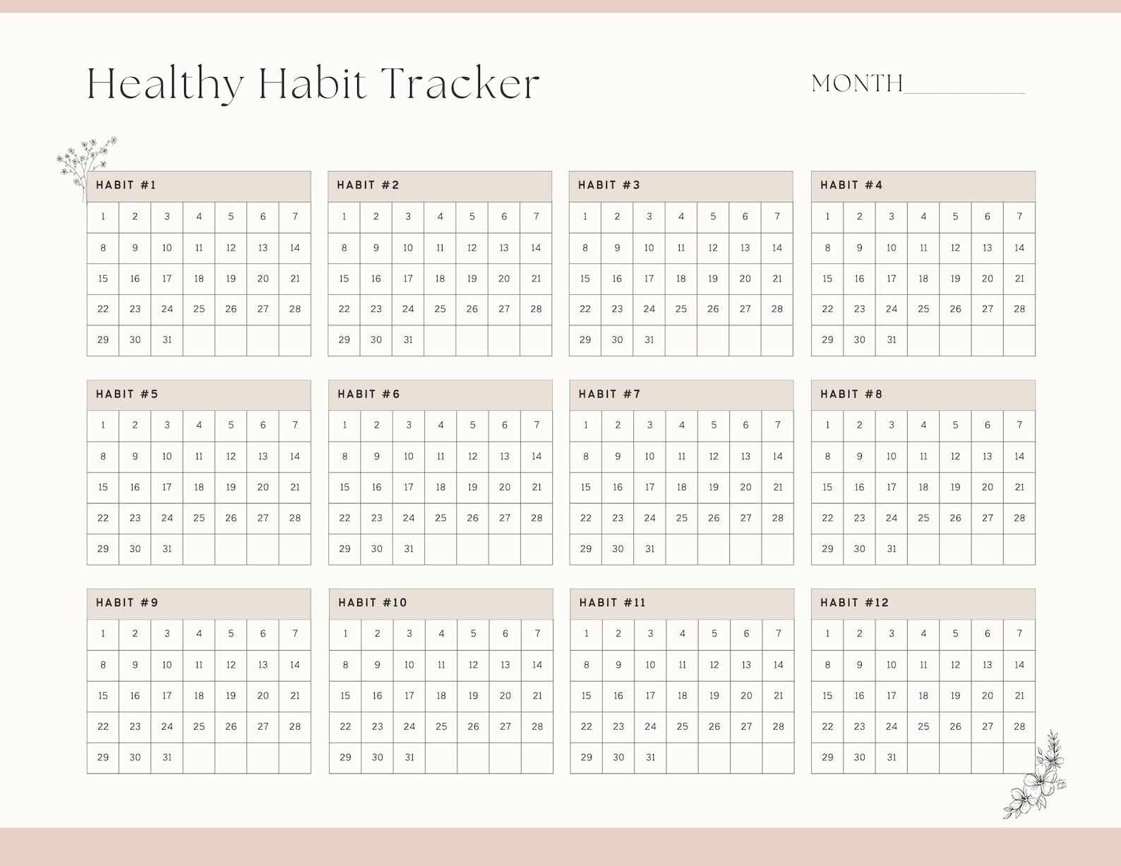 Healthy Habits Tracker, Printable Habit Tracker, Cute Monthly Tracker ...