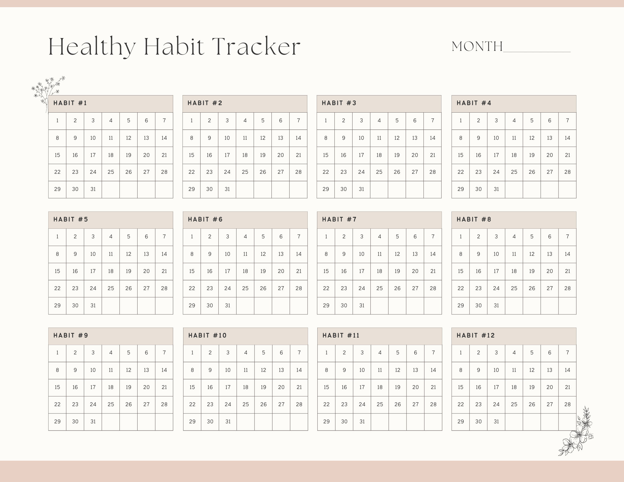 Healthy Habits Tracker, Printable Habit Tracker, Cute Monthly Tracker ...