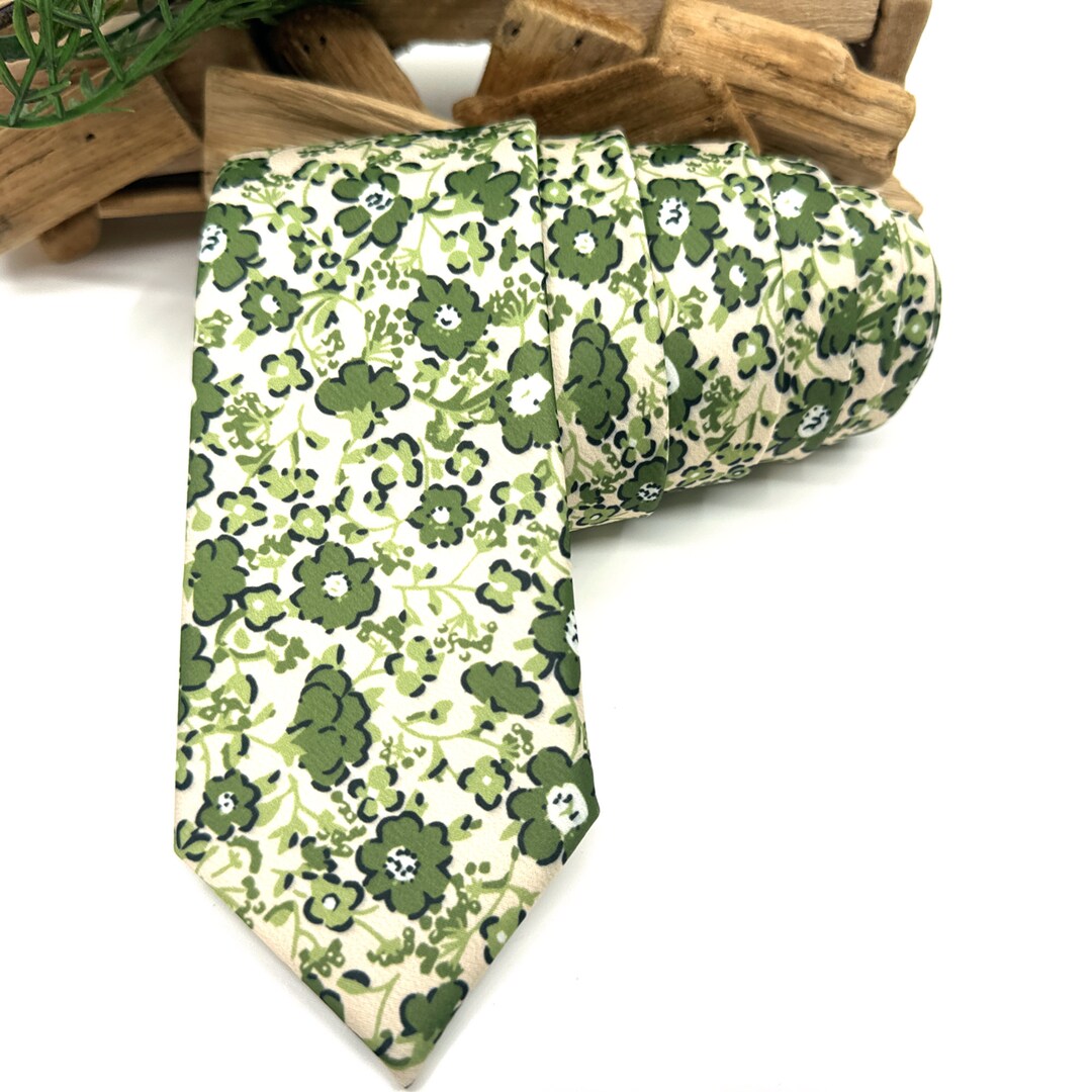 Olive Green Floral Tie, Green Floral Tie, Floral Men Necktie, Wedding ...