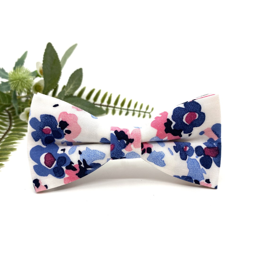 Blue Floral Bow Tie, Blush Pink Floral Wedding Bow Tie, White Floral ...