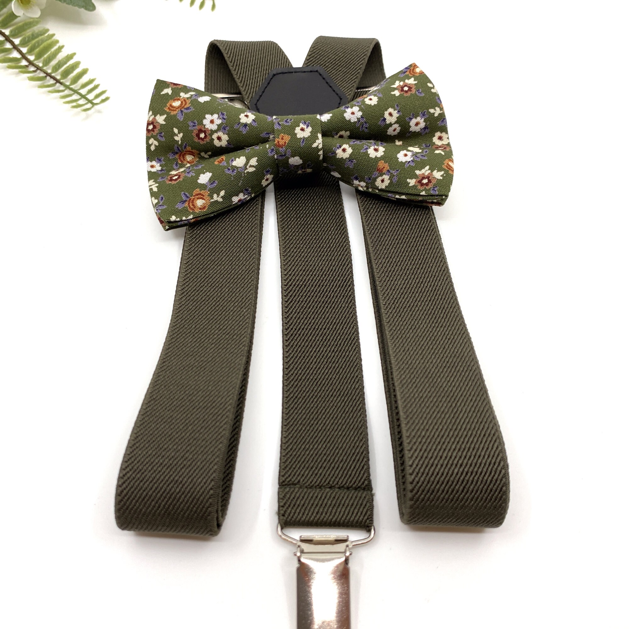 Olive Green Floral Bow Tie & Olive Green Suspenders, Wedding Bow Tie ...