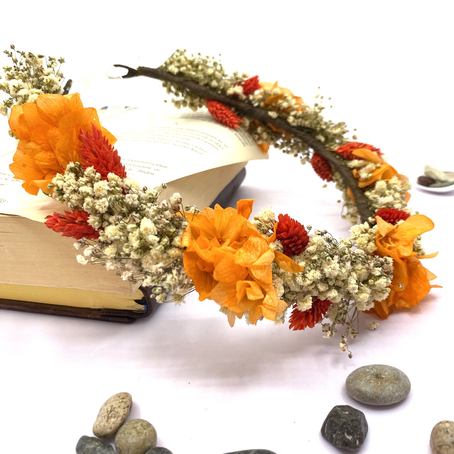 Burnt Orange Hydrangea Flower Wedding Wreath, Baby's Breath Glower ...