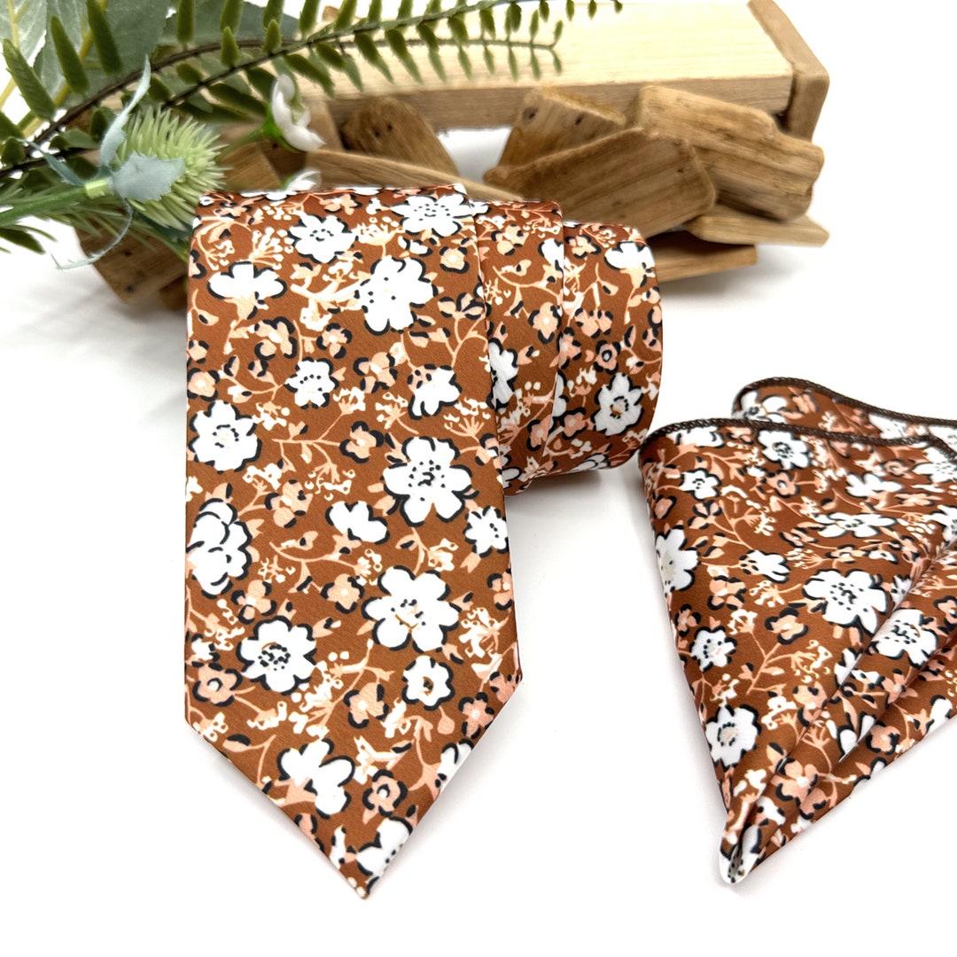 Terracotta Floral Necktie: Peach Wedding Tie, Groomsman Gift - Etsy