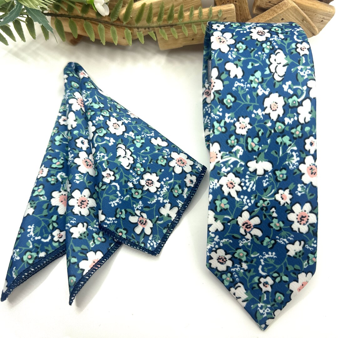 Indigo Blue Floral Tie, Blue Tie, Sage Green Floral Necktie, Pink ...