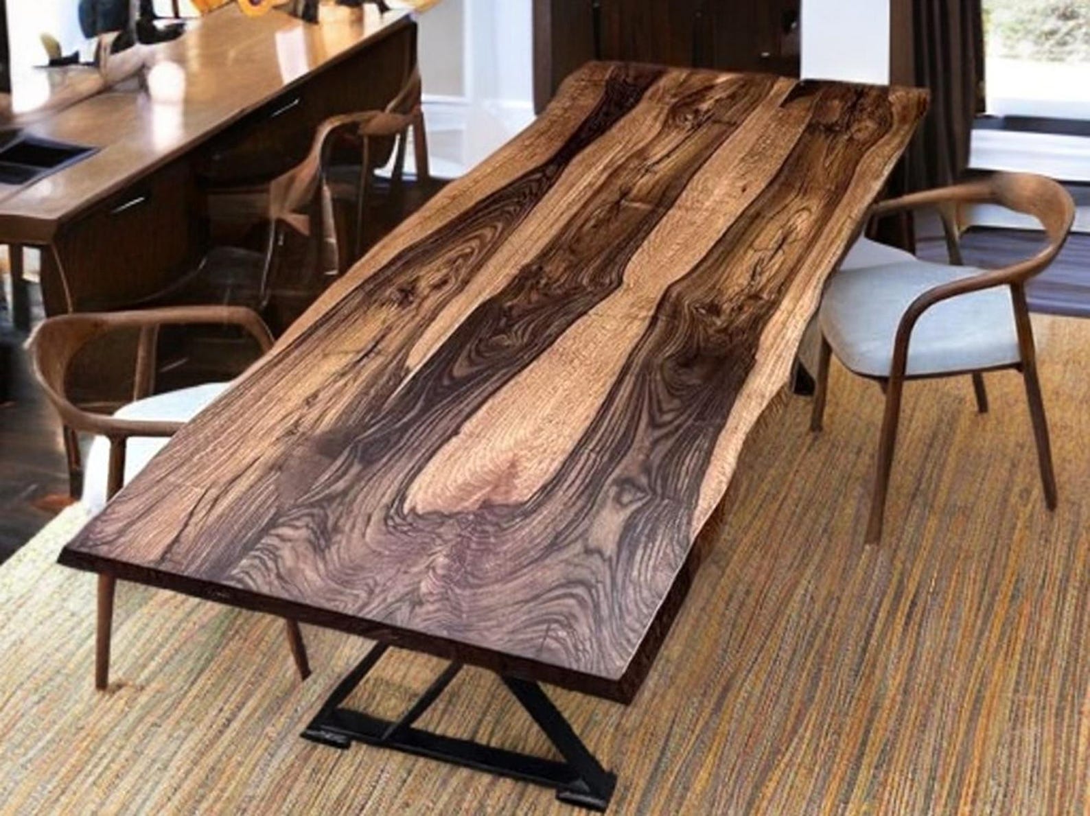 Dining Table, Walnut Slab, Live Edge Table, Walnut Table, Solid Black ...