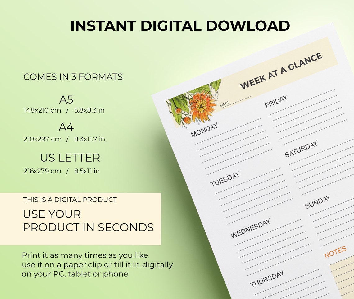 My Weekly Planner Digital Planner Printable Week Planner - Etsy